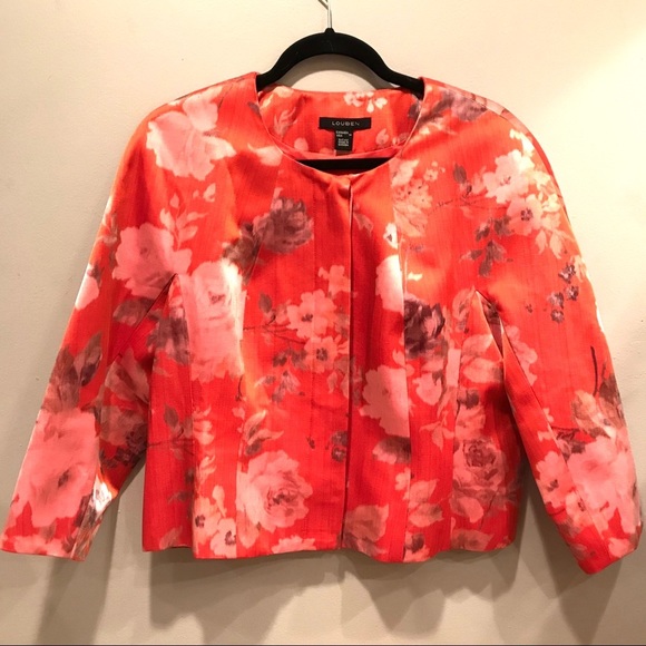 louben | Jackets & Coats | Louben Orange Floral Satin Blazer Jacket 4 ...